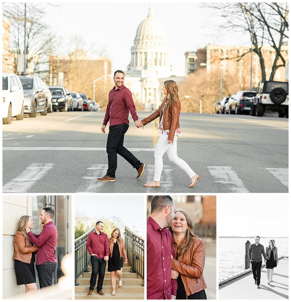 Engagement photos at The Edgewater Hotel in Madison